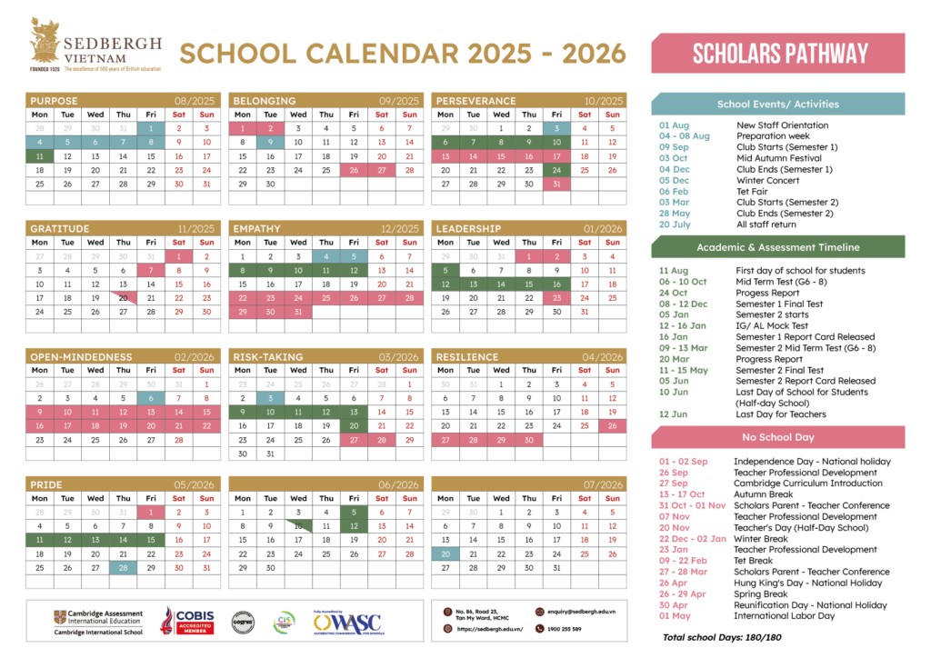 School Calendar - Sedbergh Vietnam